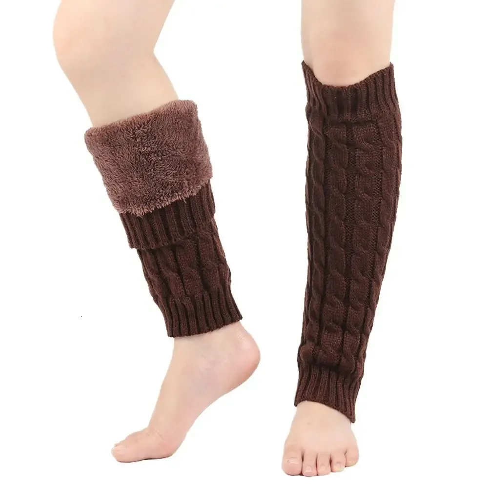 Knitting Women Leg Warmers Knee High Twist Pattern Plush Fleece-Lined ...