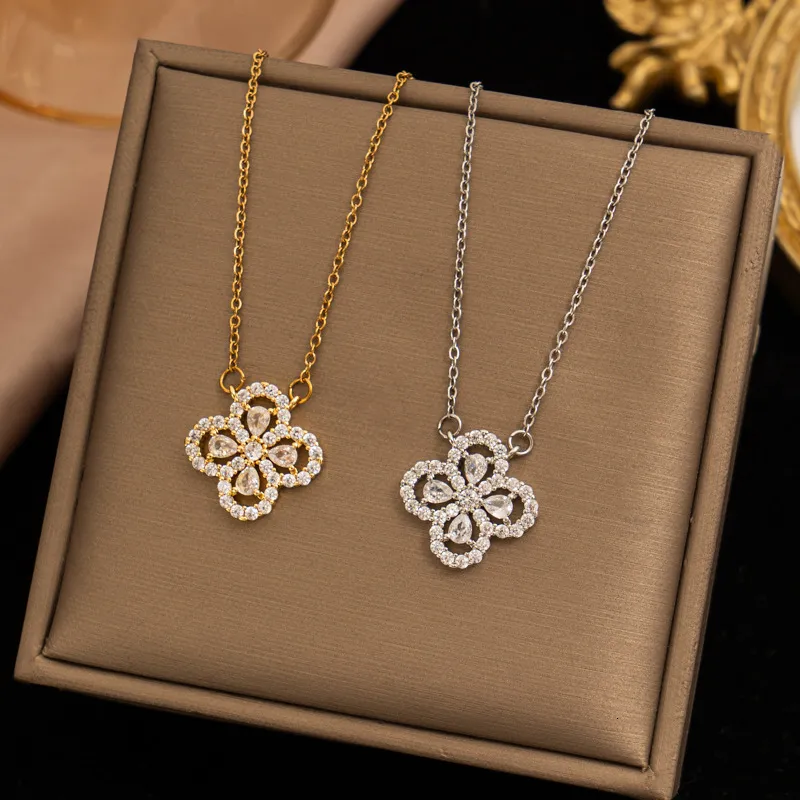 Titanium Steel Four-Leaf Clover Necklace for Men, 15.7 in Silver Plated ...