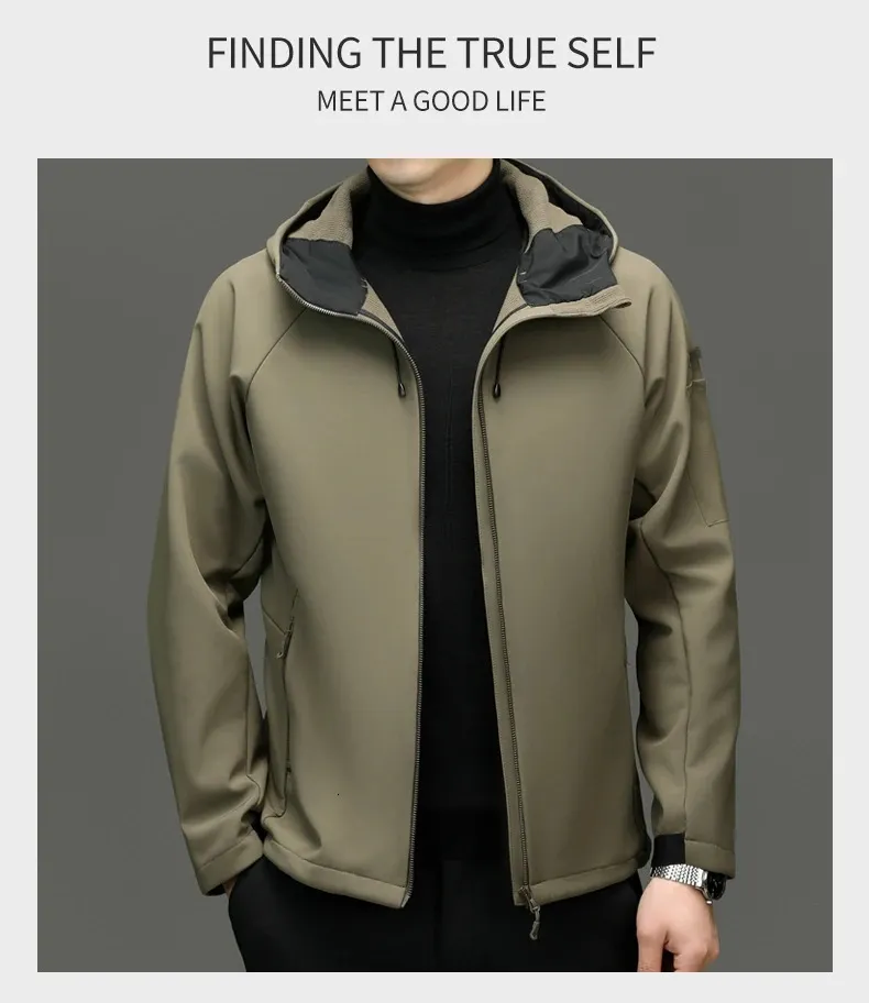 Men's Hooded Parka Jacket Short Sleeve Genuine Leather Tatting Spring ...