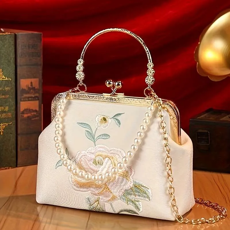 Womens Medium Bucket Shoulder Handbag Polyester Beige Floral Pattern ...