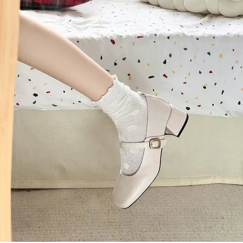 Vintage Men Mary Jane Pumps Square Open Toe Wedge Low Heels Formal ...