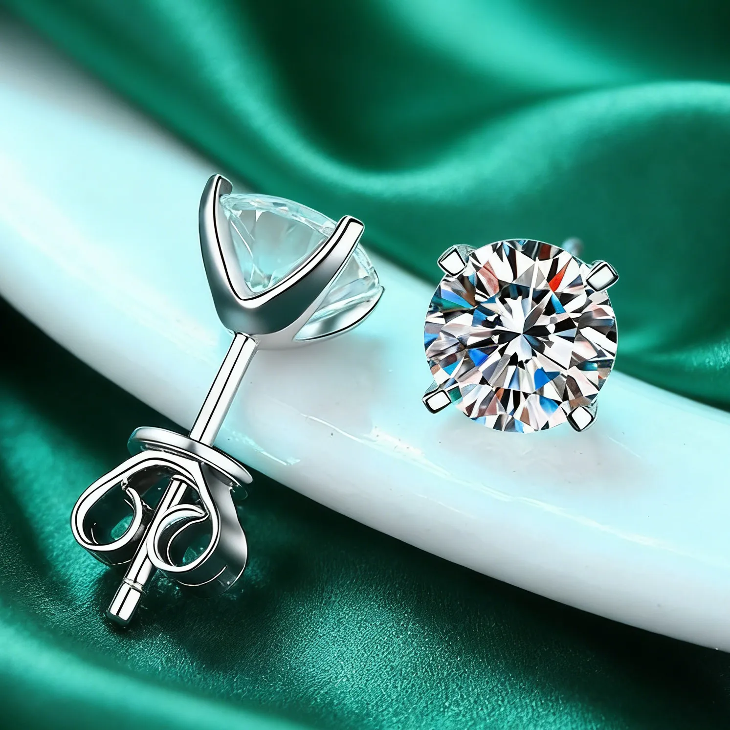 925 Sterling Silver Moissanite Stud Earrings Screw Back Round White 0.4 ...