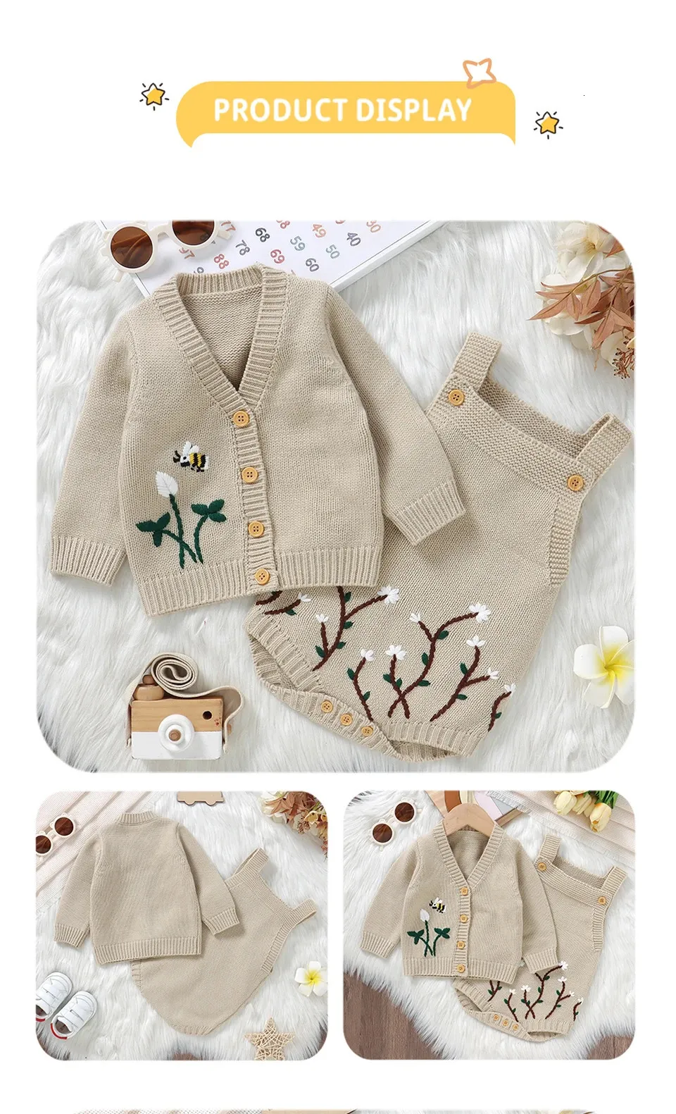 Spaghetti Strap Knitted Acrylic Long Sleeve Baby Girls Floral Dress ...