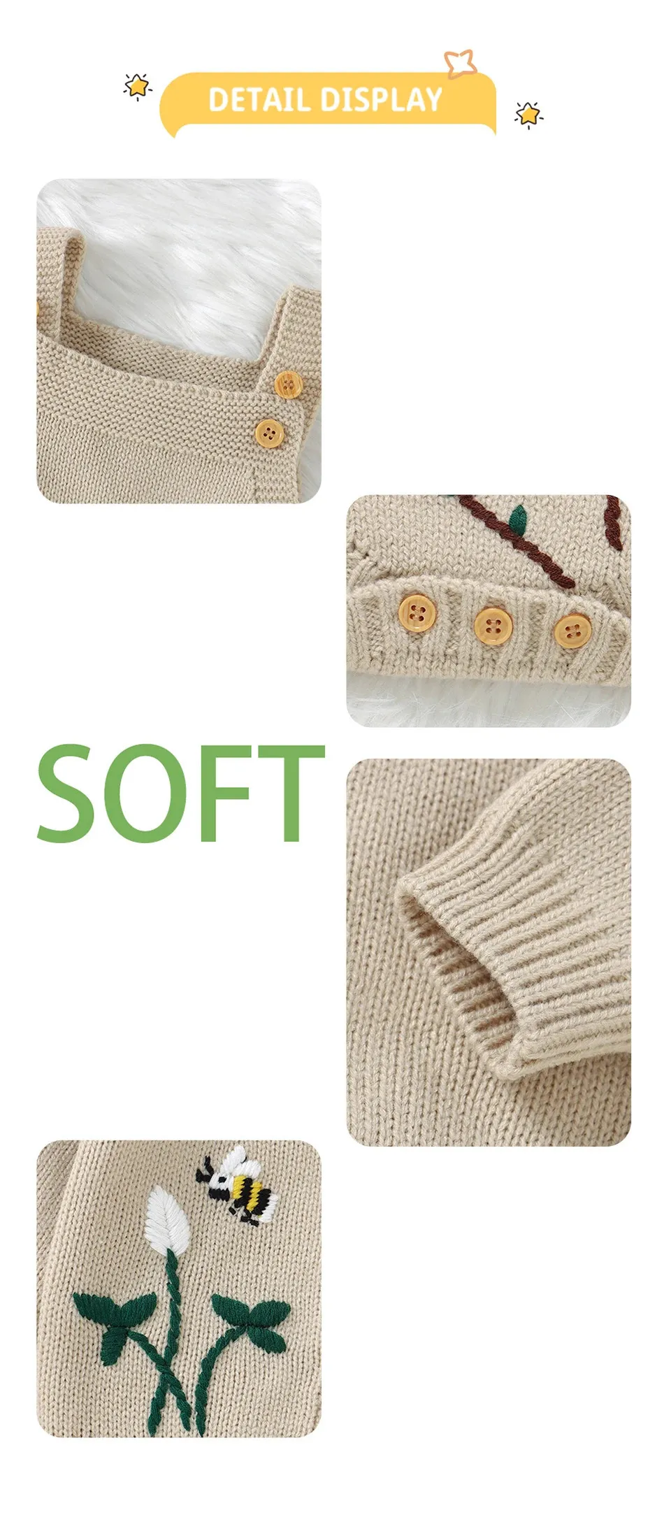 Spaghetti Strap Knitted Acrylic Long Sleeve Baby Girls Floral Dress ...