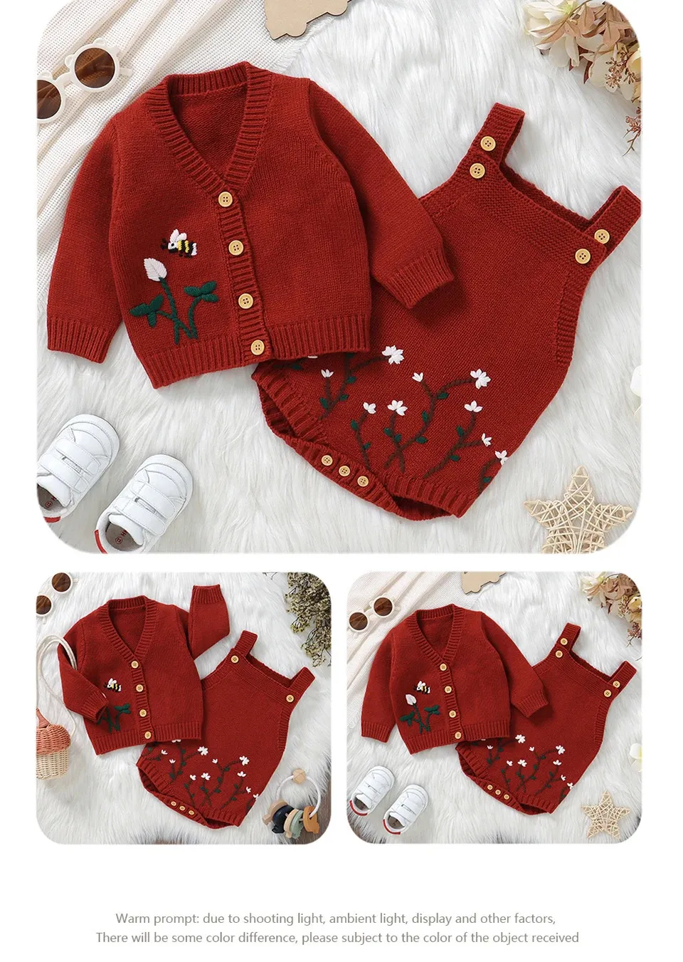 Spaghetti Strap Knitted Acrylic Long Sleeve Baby Girls Floral Dress ...