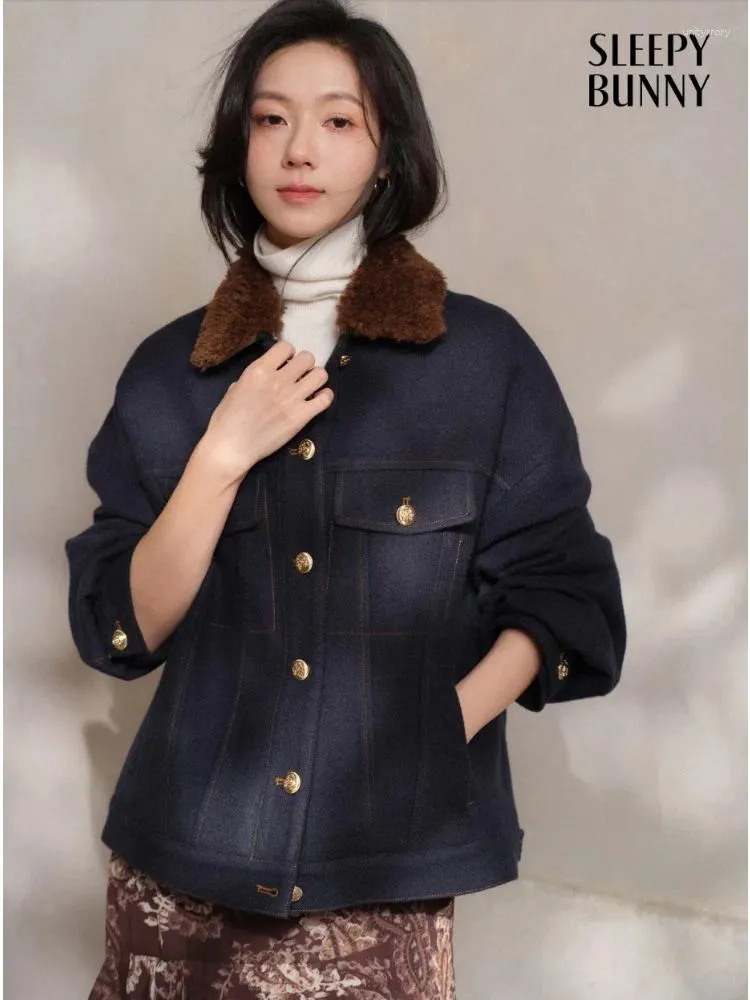 Women's Short Fleece-Collar Jacket Polyester Casual Winter Outerwear ...