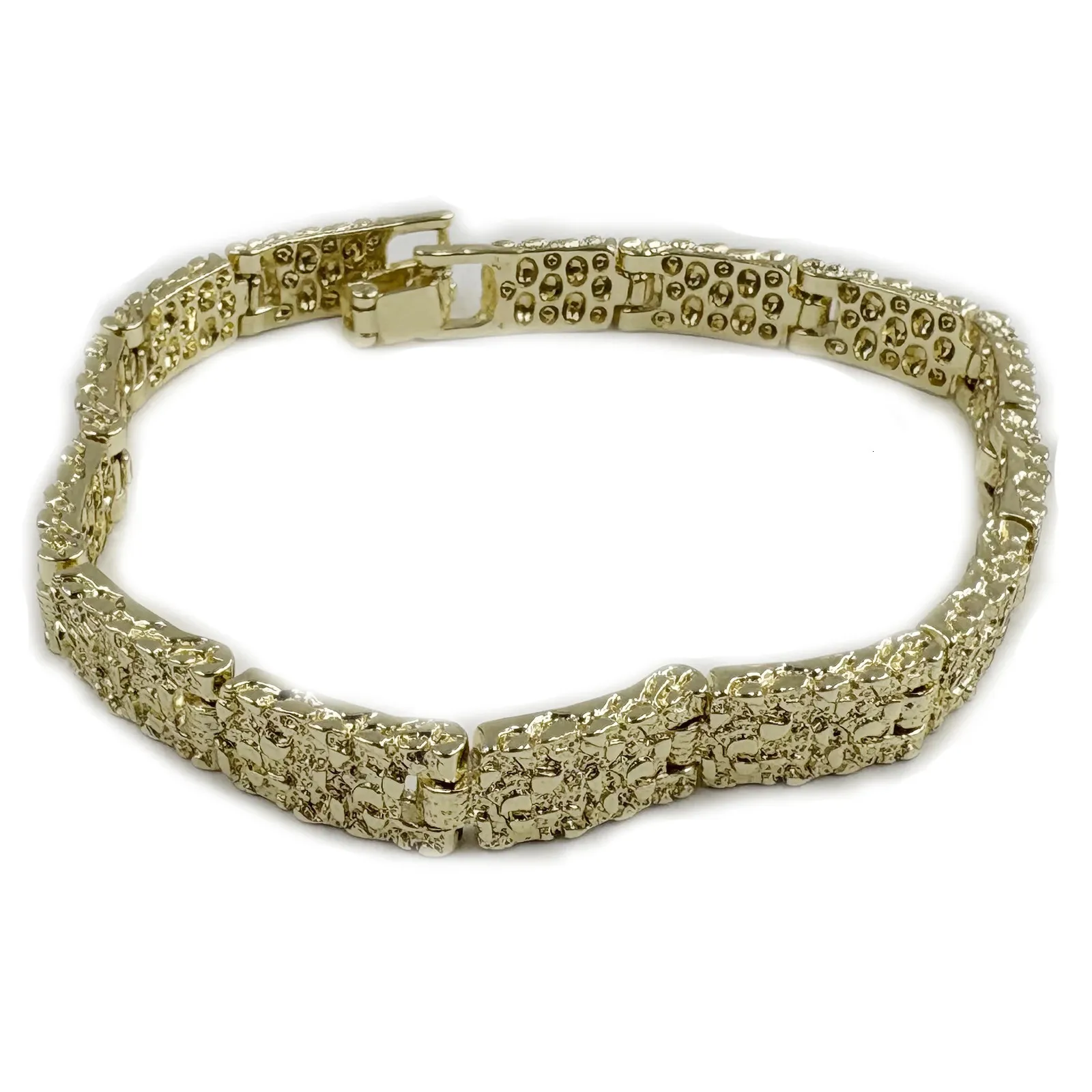 Mens Hip Hop Style 14K Gold Plated Nugget Bracelet 8mm 15mm 25mm Three ...