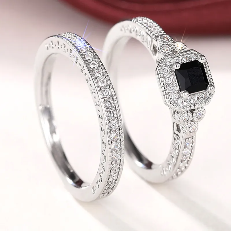 925 Sterling Silver Set Rings for Women Cubic Zircon Alloy Casual Daily ...