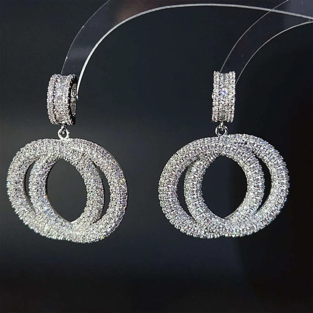 Circle Sterling Silver Earrings with White Diamond Stones for Women, Geometric Design, Silver ...