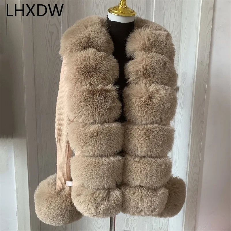 Women Faux Fur Knit Sweater Cardigan with Faux Fox Fur Collar Black ...