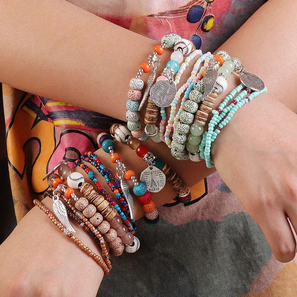 Seed Bead Bracelet Multi-layer Men's White Quartz Snake Chain with ...