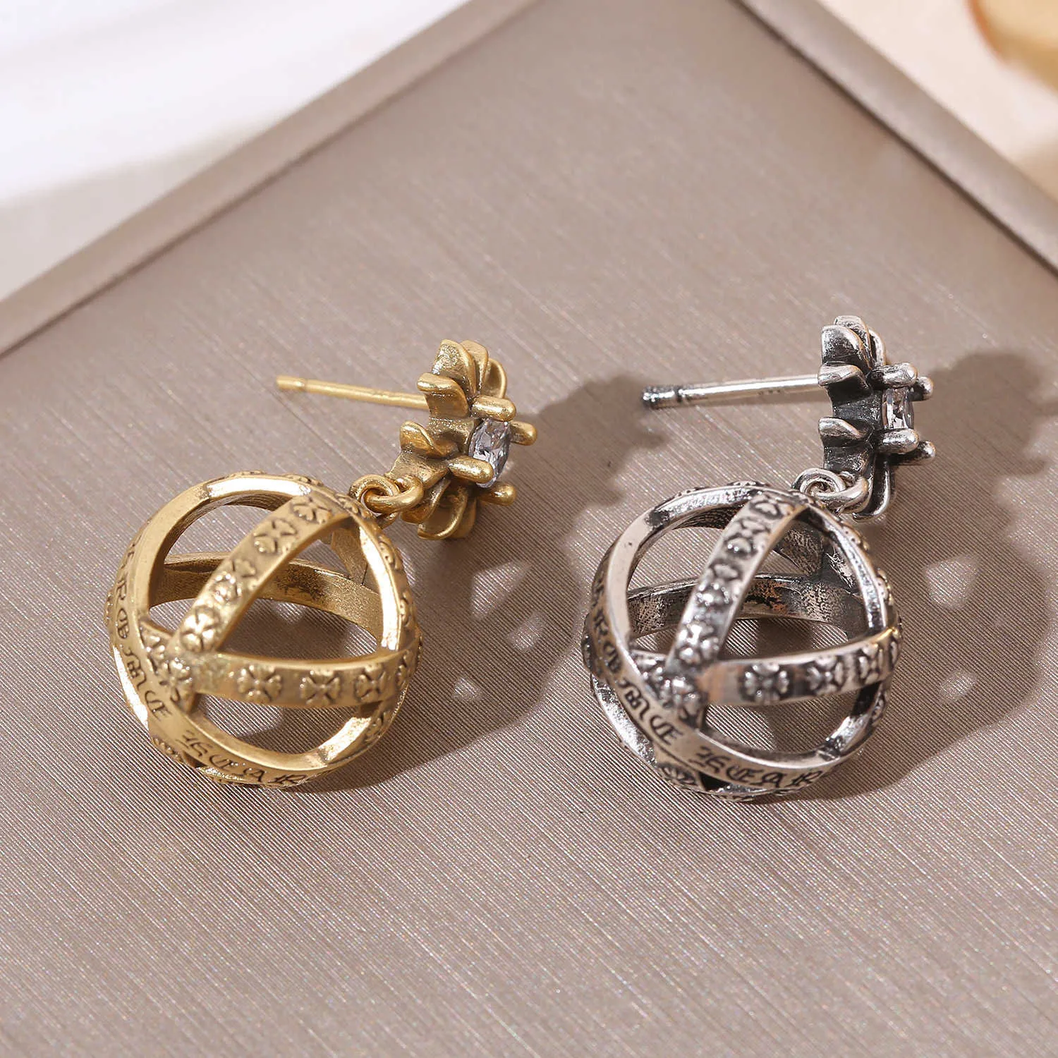 Empress Antique Silver Round Hollow Earrings with Shell Stones and ...