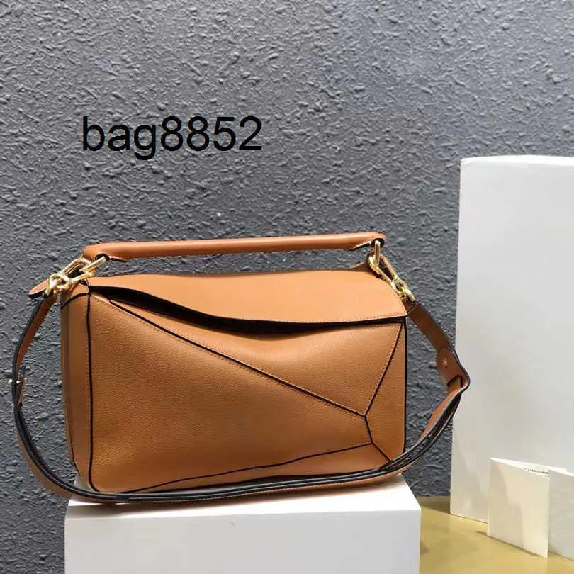 Geometric Puzzle Handbag Genuine Leather Clutch Shoulder Bag with Hasp ...