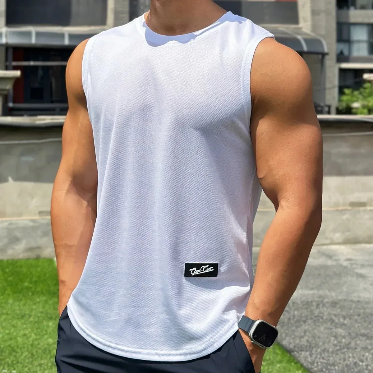 Men's Modal Knit Tank Top with Mesh Bottom Sleeveless Pullover Round ...