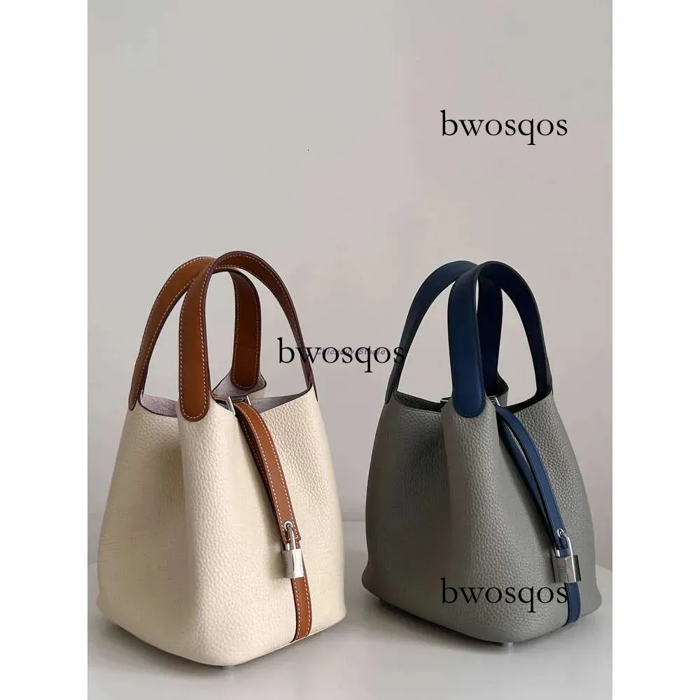 Genuine Leather Medium Bucket Bag with Open Closure and Hollow Out ...