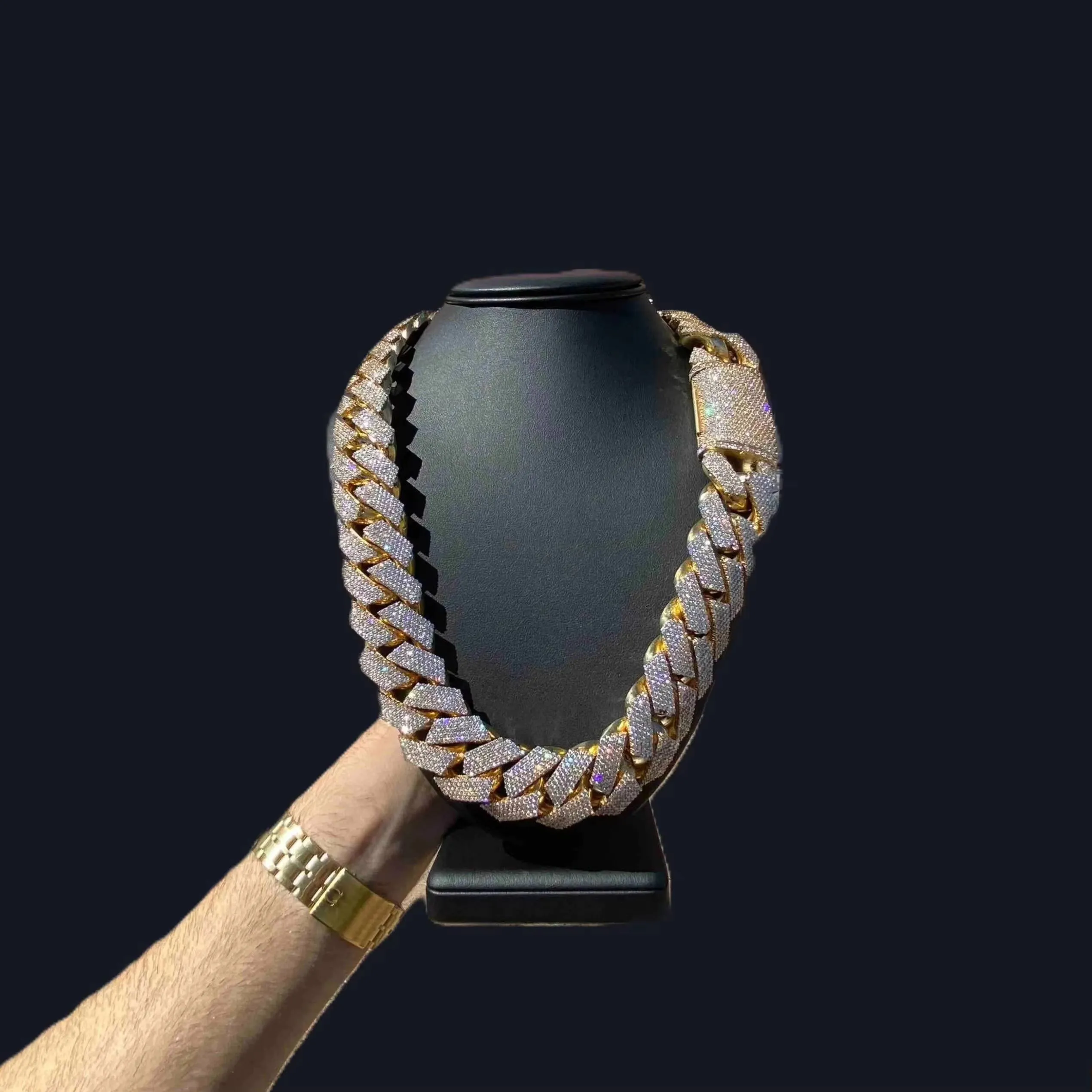 Mens 24-Inch 925 Sterling Silver Hip Hop Cuban Link Chain Necklace with ...