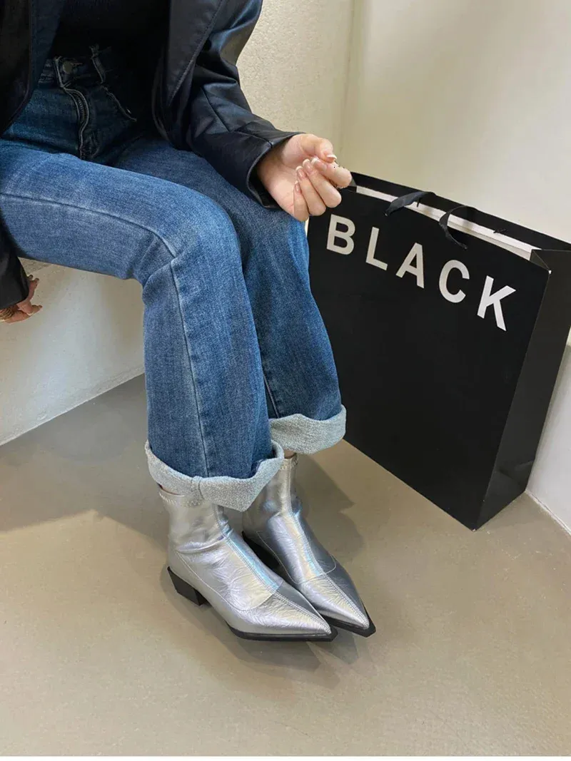 Pointed Toe Women Ankle Boots PU Wedge Heel Half Boots for Travel ...