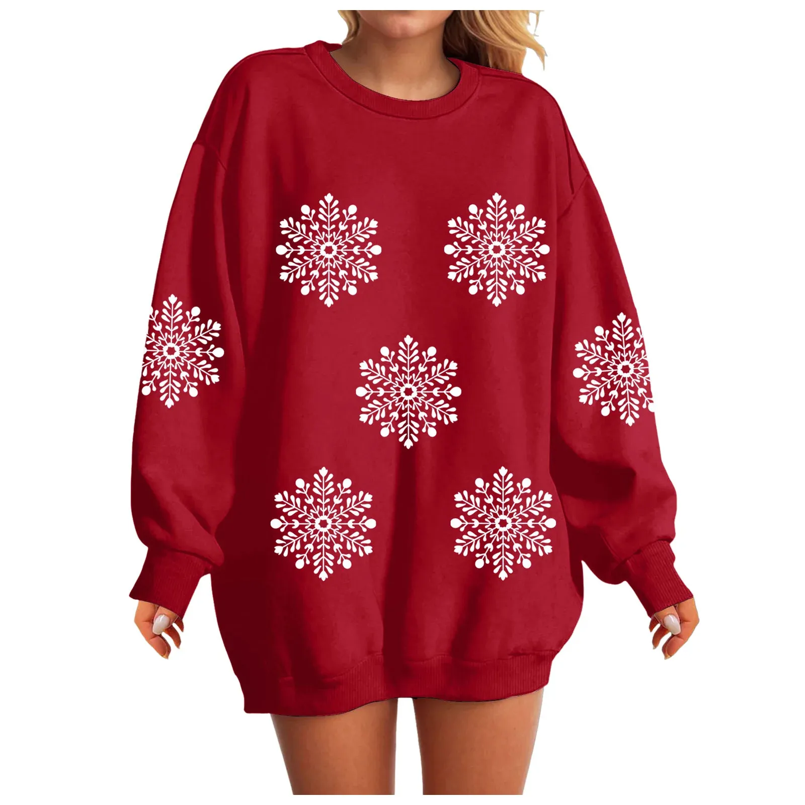 Womens Christmas Hoodie Sweatshirt Casual Snowflake Printed Long Sleeve ...