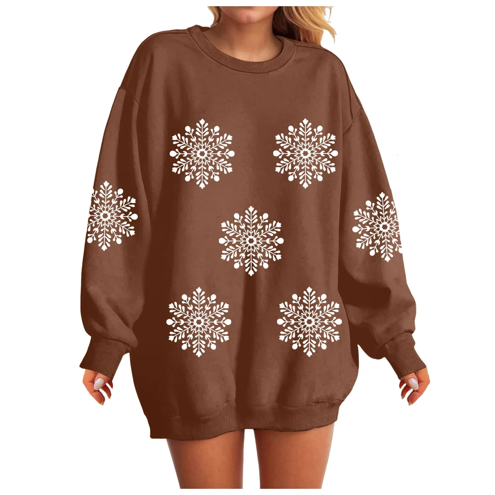 Womens Christmas Hoodie Sweatshirt Casual Snowflake Printed Long Sleeve ...