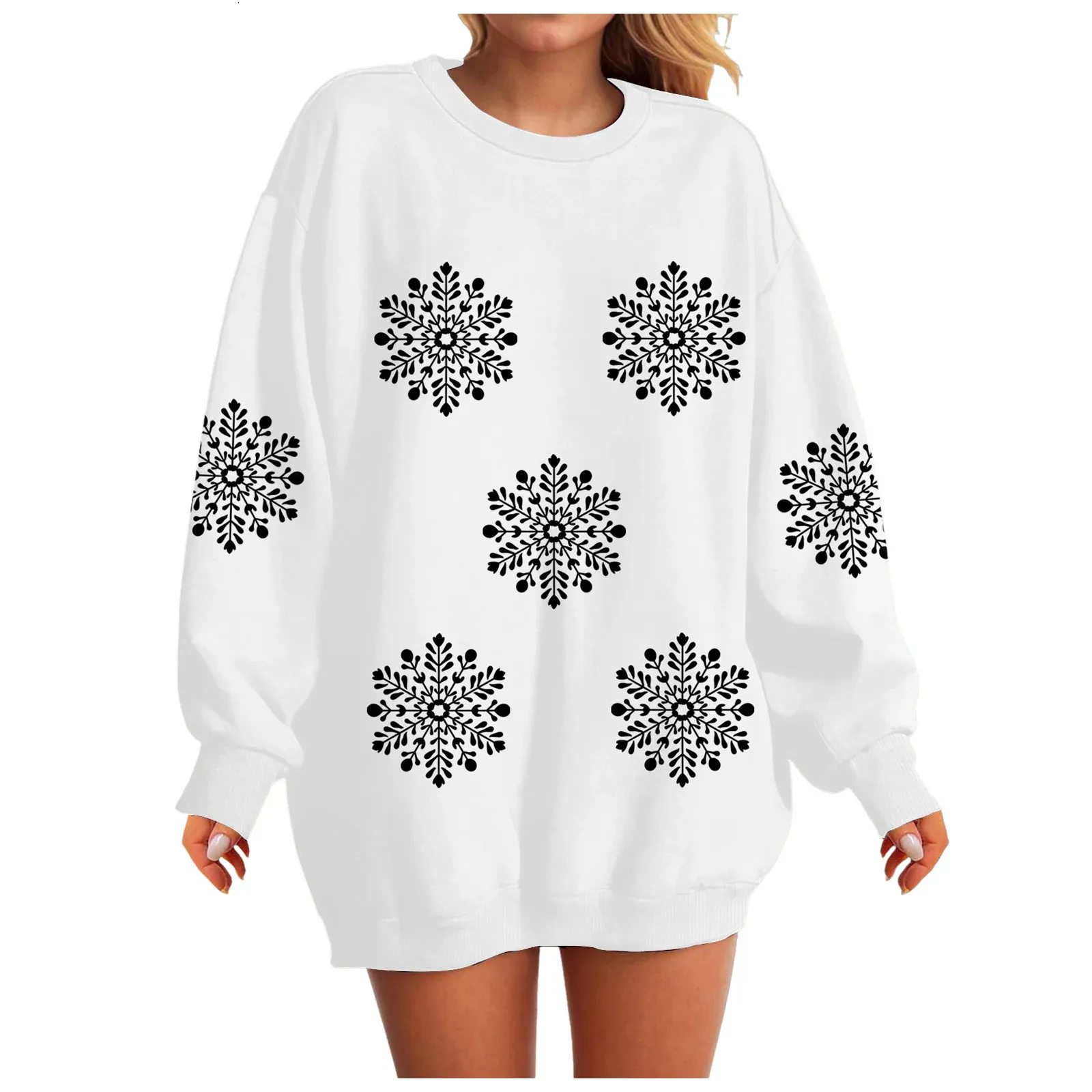 Womens Christmas Hoodie Sweatshirt Casual Snowflake Printed Long Sleeve ...