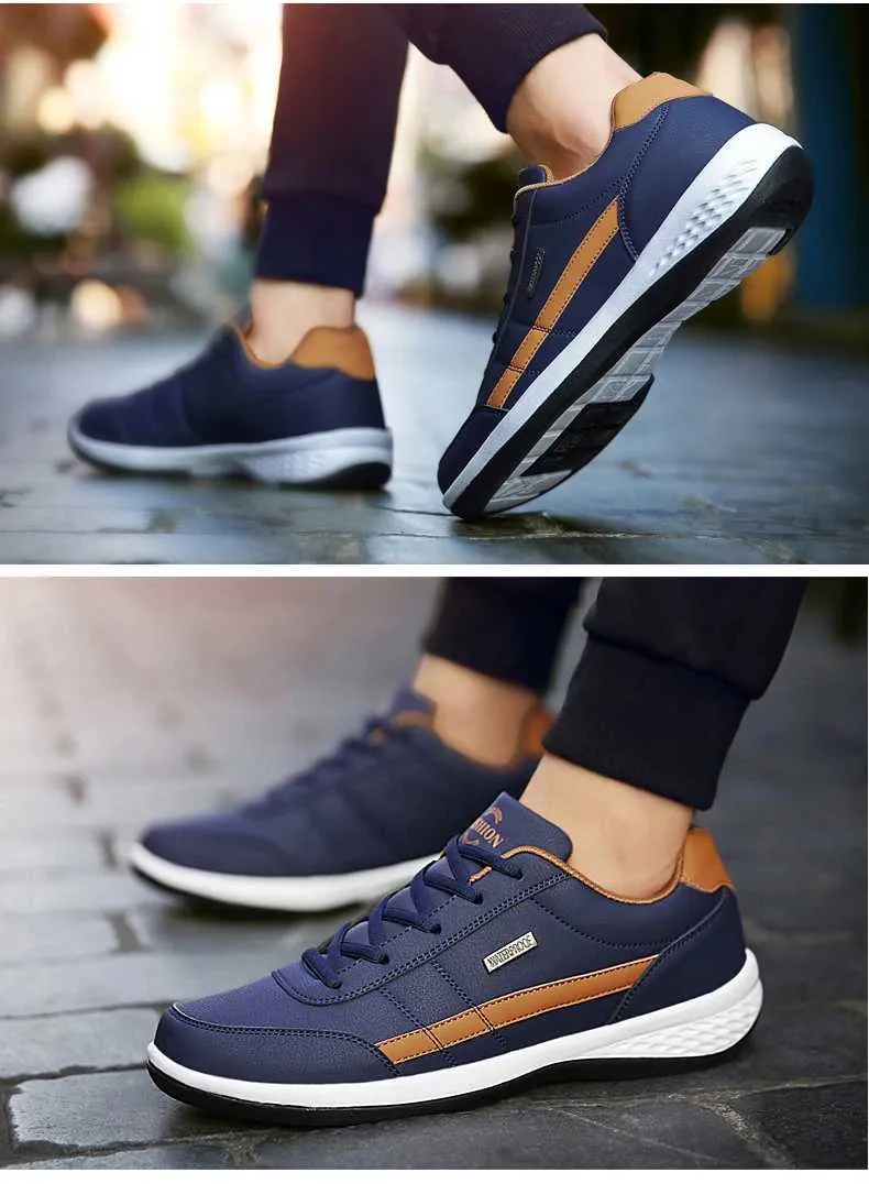 PU Leather Men's Sneakers Casual Breathable Non-Slip Vulcanized Shoes ...