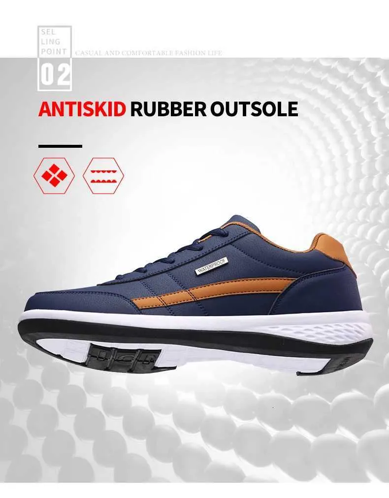PU Leather Men's Sneakers Casual Breathable Non-Slip Vulcanized Shoes ...