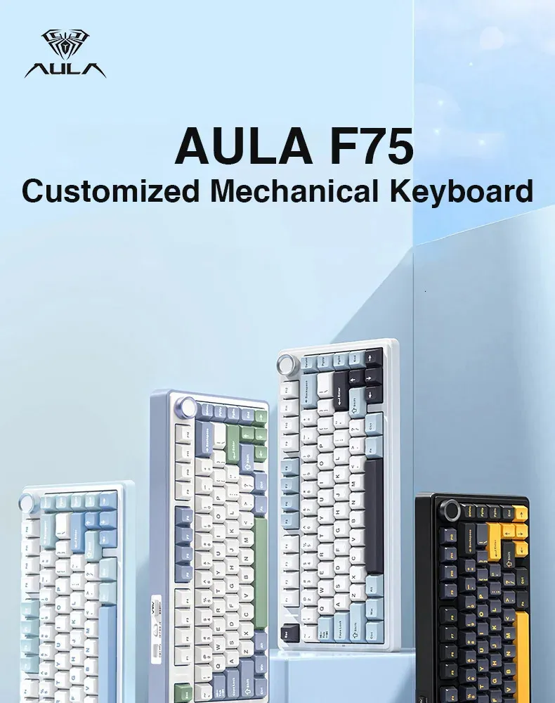 AULA F75 Gaming Aula Keyboard 24G Wireless/Bluetooth/Wired, RGB ...