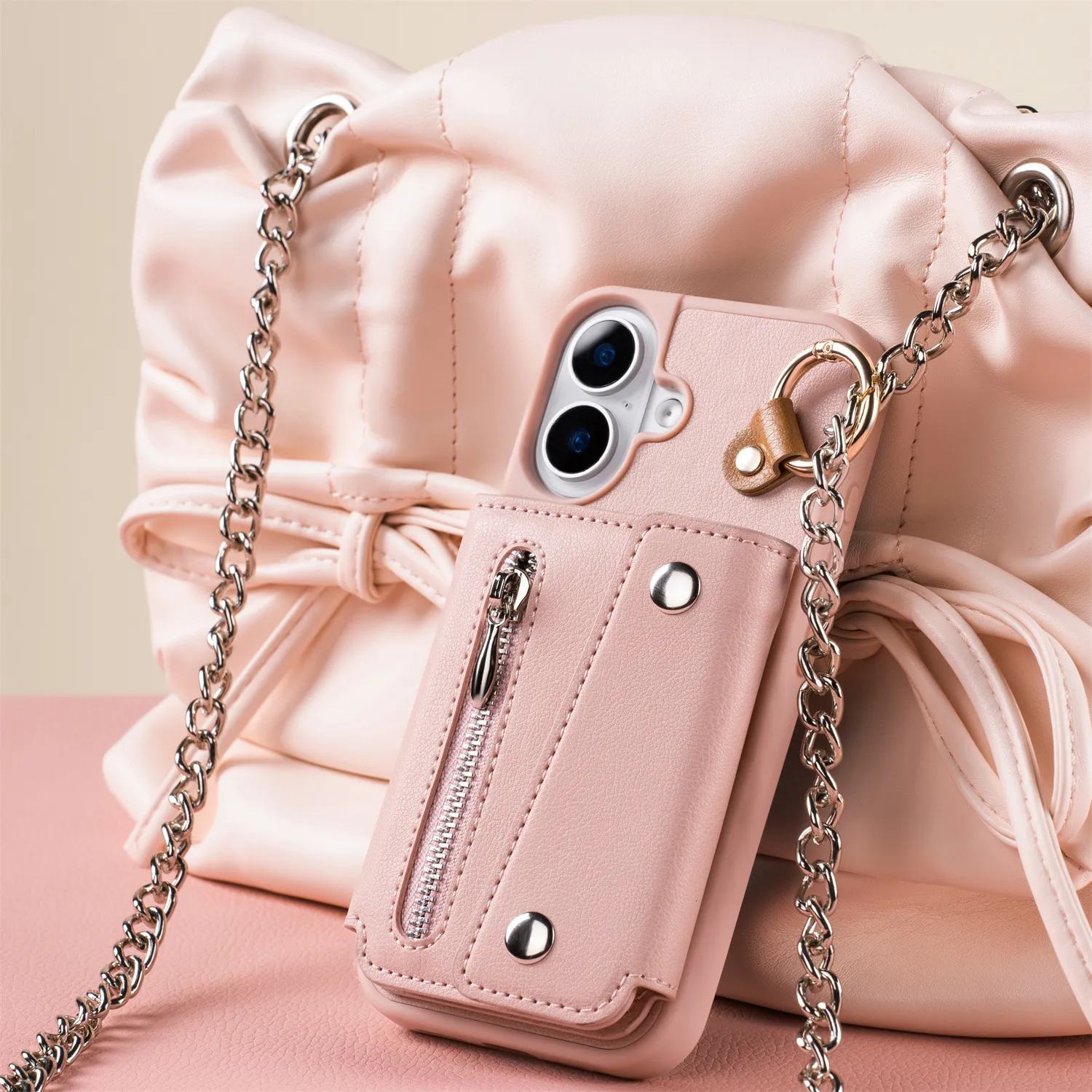 iPhone 14 15 17 Pro Lychee Grain Leather Phone Case Wallet Style with ...