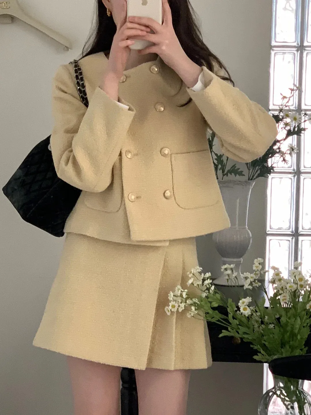 Two-Piece Skirt Suit for Women with Sleeveless Double-Breasted Acetate ...