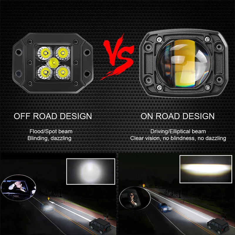 2X Flush Mount 3 in LED Work Light Bar White Yellow Offroad Driving Fog ...