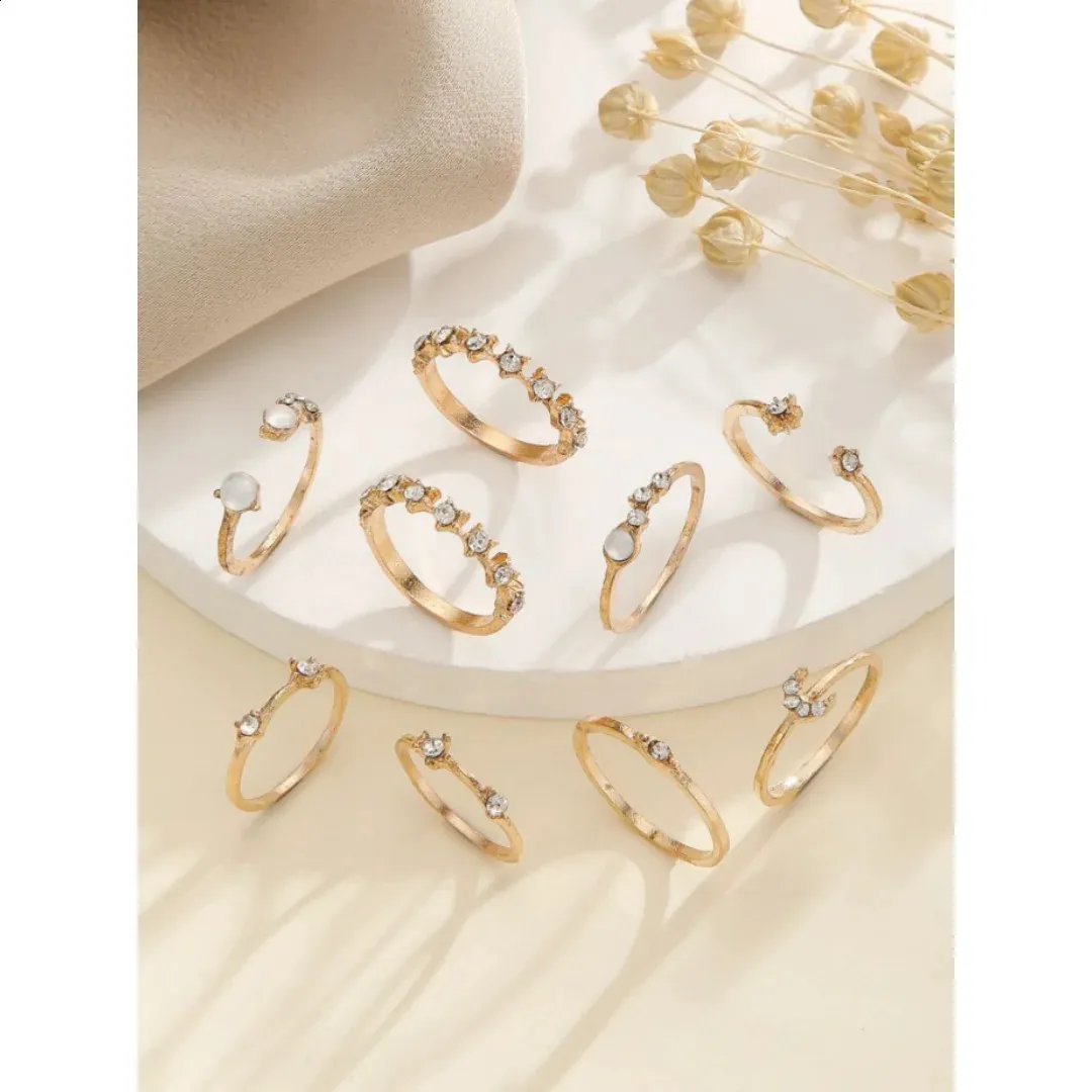 Simple Crescent Star Horn Knuckle Ring Set 9-Piece for Women, Cowboy ...