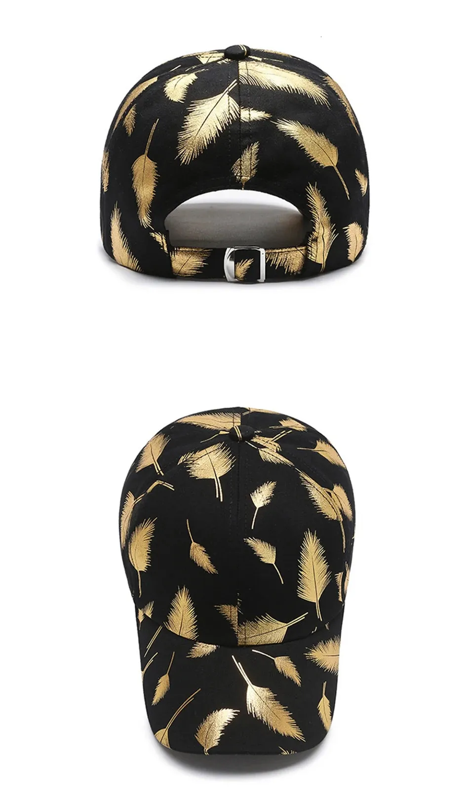 Black Golden Feather Print Cotton Baseball Cap for Men and Women Street ...