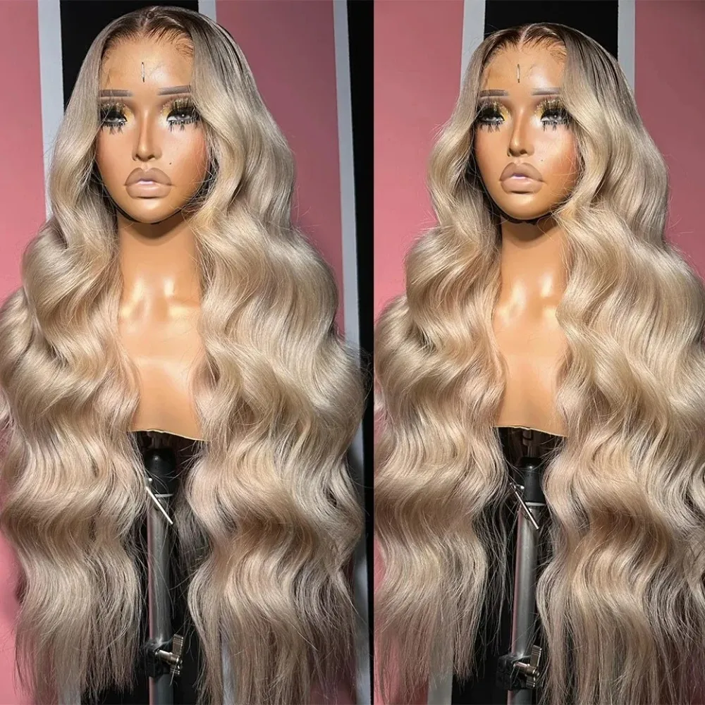Body Wave Ash Blonde Human Hair 13x6 Transparent Lace Front Wig for ...