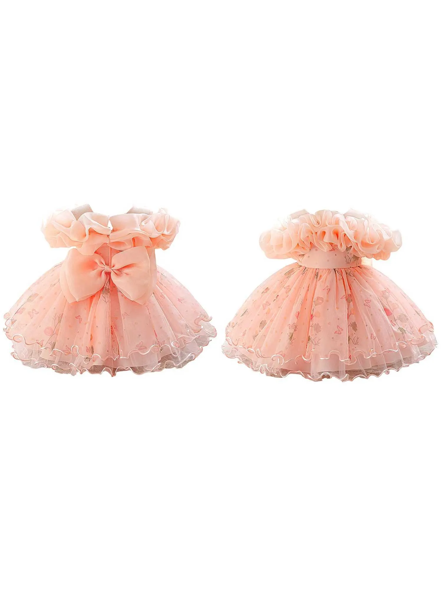 Toddler Baby Girl Baptism Dress Flower Butterfly Print Ruffled Wavy ...