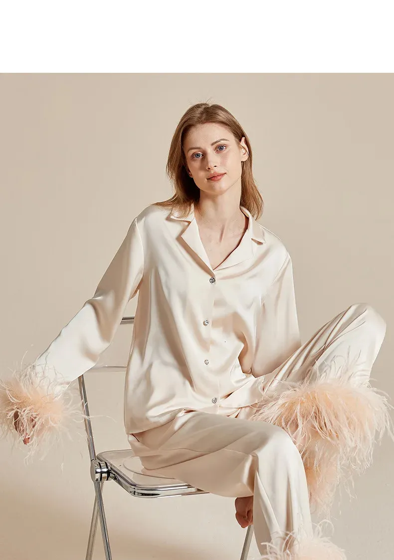 Fashion Feathers Acrylic Pajamas Set Female Sleepwear Home Clothes ...