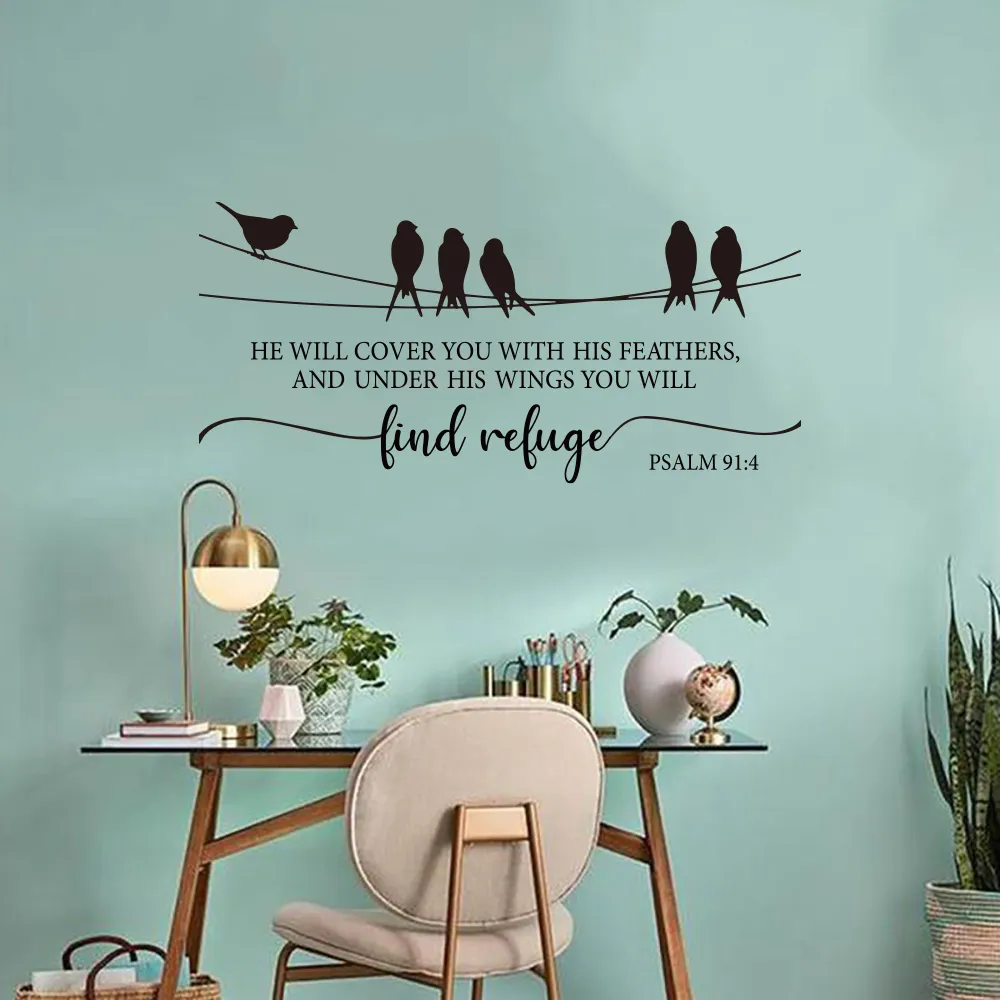 Christian Bible Verse Psalm 91:4 Wall Sticker Black Vinyl Wall Decal ...