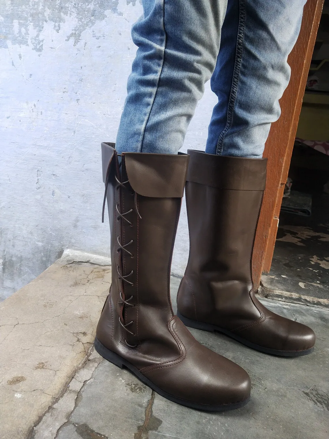 Pirate Leather Boots Unisex Men Knee High Ankle Half Boots Genuine ...