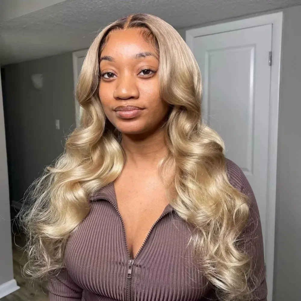 Body Wave Ash Blonde Human Hair 13x6 Transparent Lace Front Wig for ...
