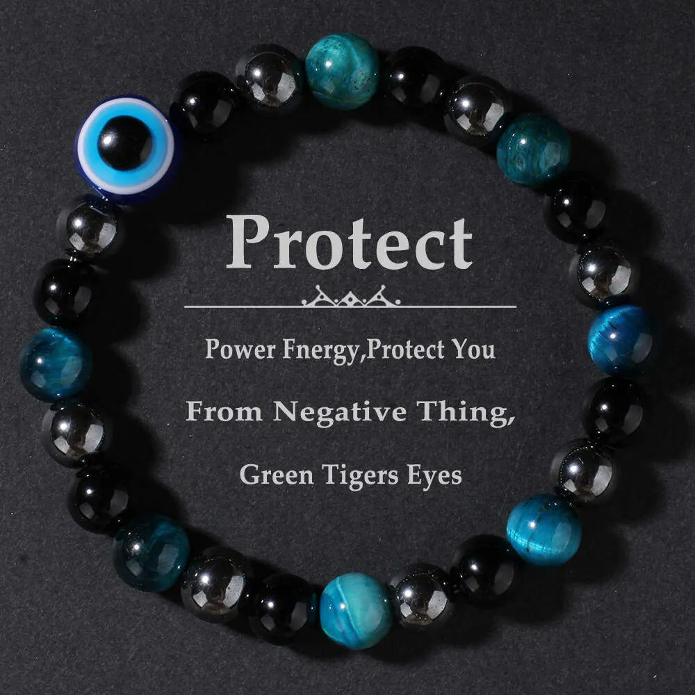 Vintage Devil's Imitation Blue Tiger Eye Beaded Stone Bracelet with ...