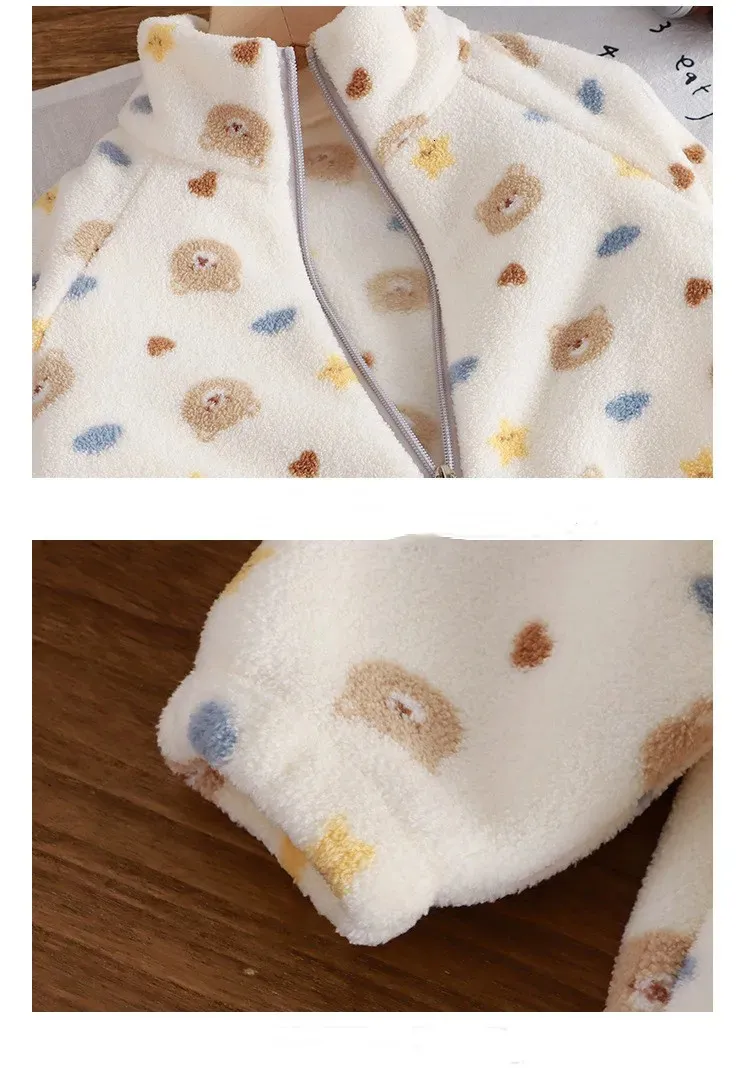 Baby girl clothes plush thickened fleece two-piece set of cartoon ...