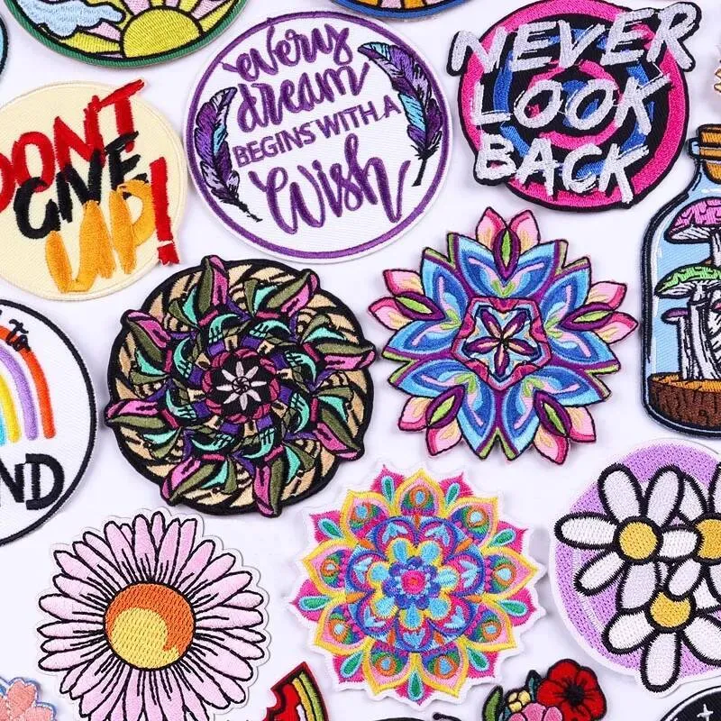 Flower Embroidered Wool Yarn Iron-On Fusible Patches for Clothing DIY ...