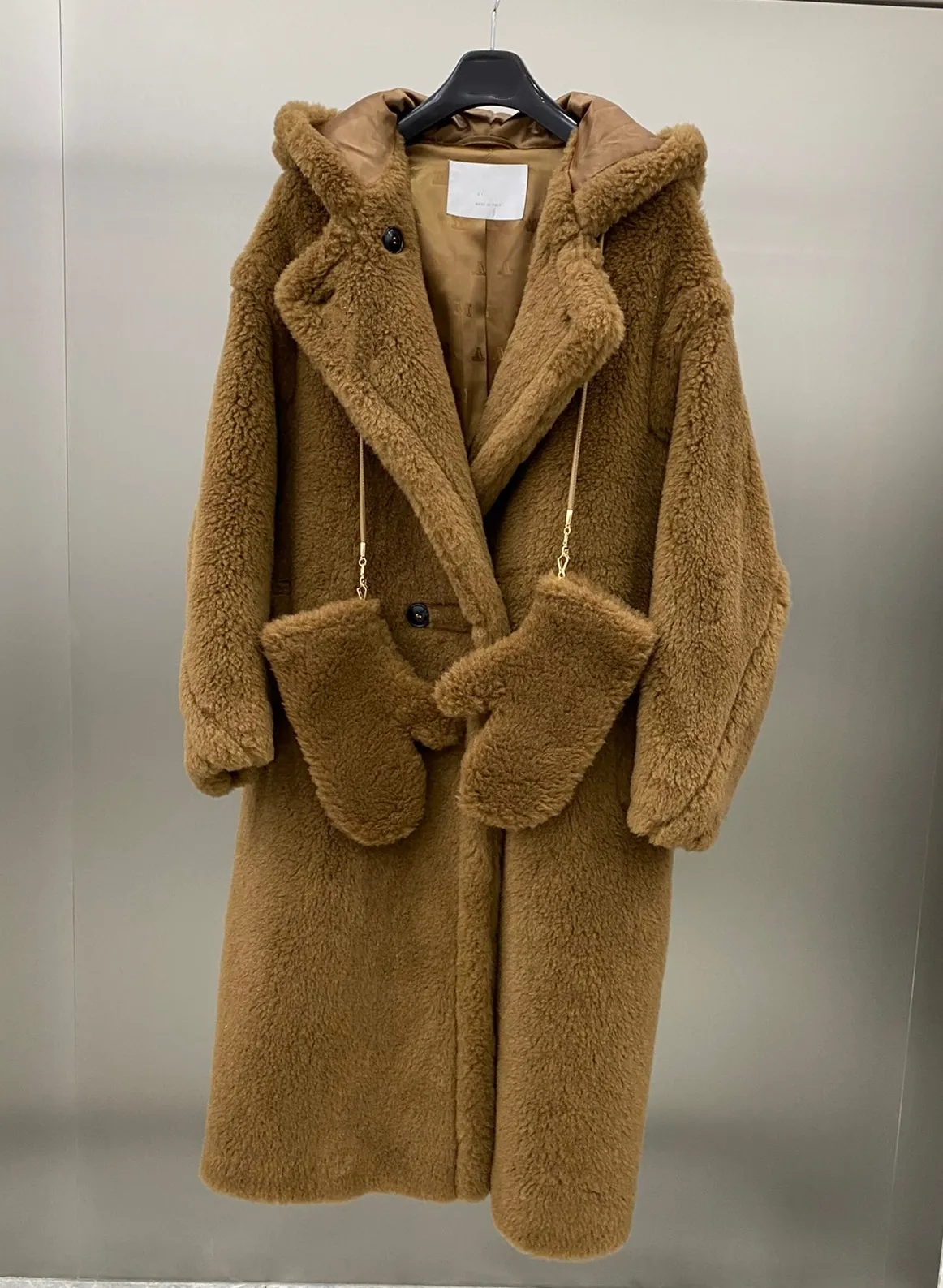 Alpaca Fur X-Long Double-Breasted Teddy Bear Coat with Cashmere Lining ...