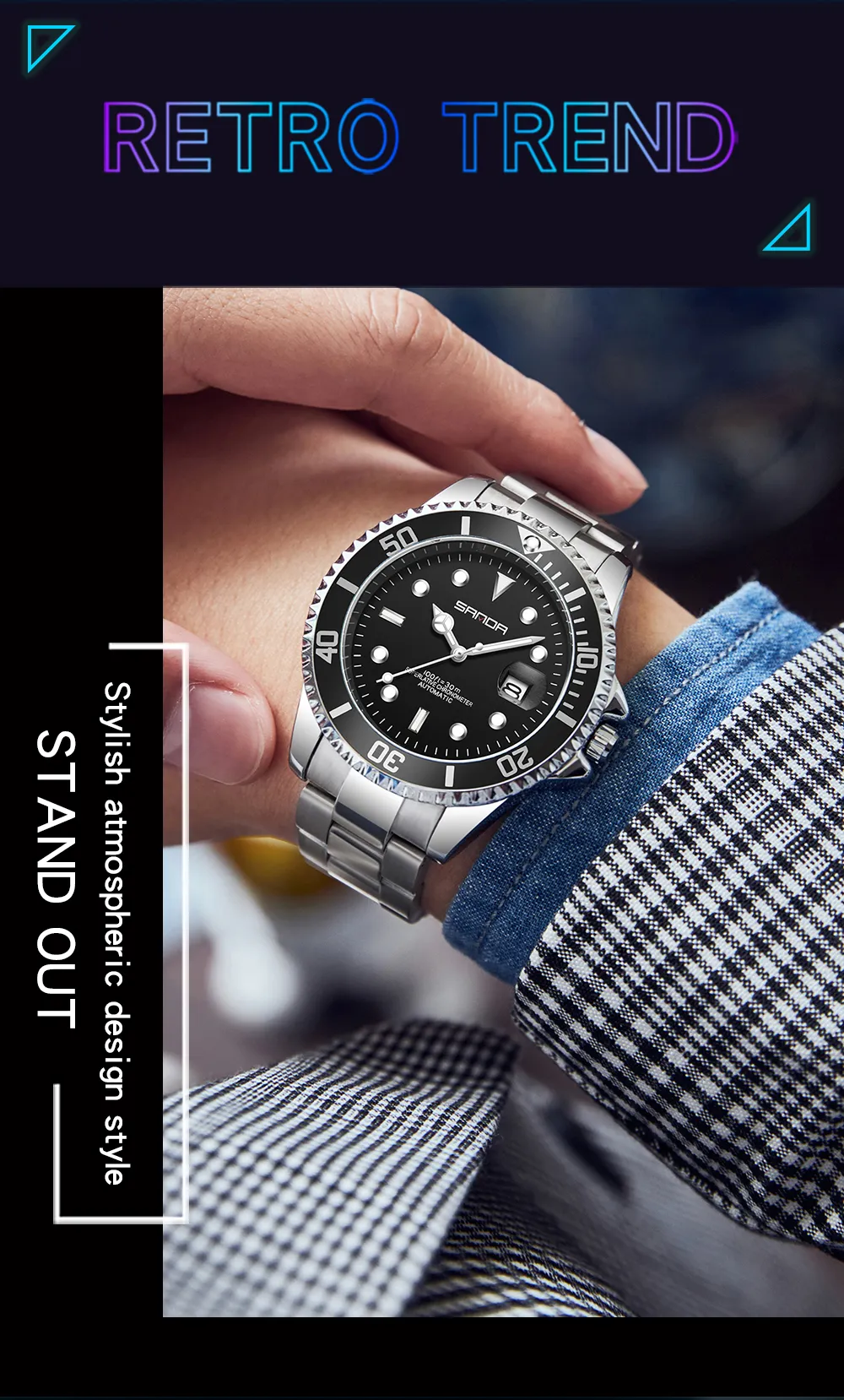 Mechanical Stainless Steel Watch for Men and Women with Green Dial ...