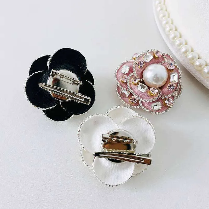 Camellia Flower Brooch with Black Turquoise Stone and 14K Gold Plated ...