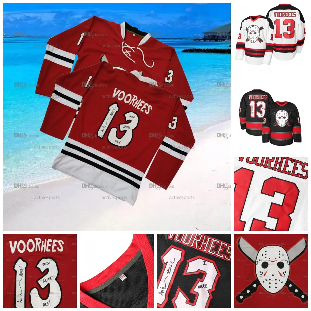 Mens Jason Voorhees Red Black White Ice Hockey Jersey Full Sleeve ...