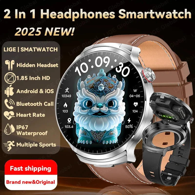 LIGE 2025 TWS 2 In 1 Big Screen Smartwatch With Bluetooth Call, Heart ...