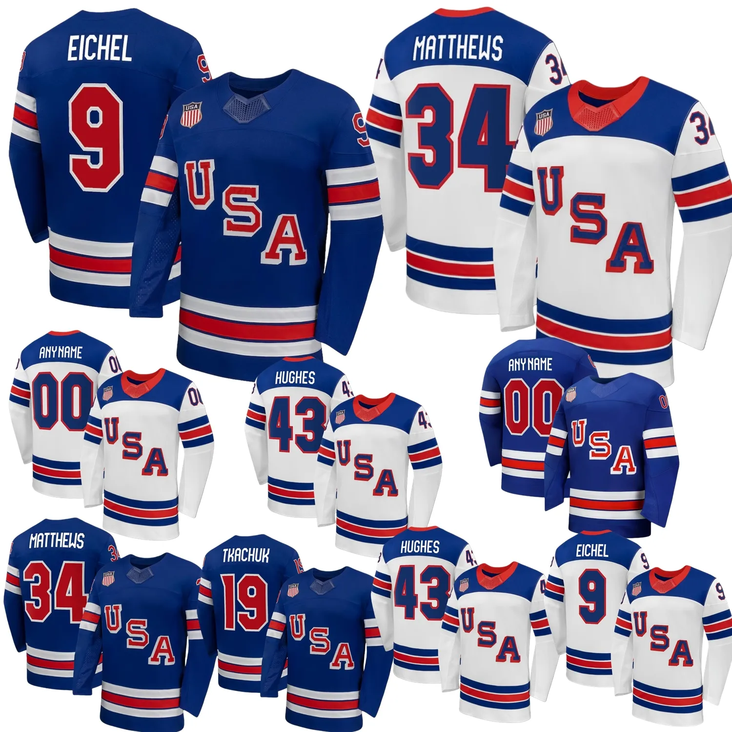 USA Hockey Jersey Authentic Team Player Jerseys 34 Auston Matthews 43 ...