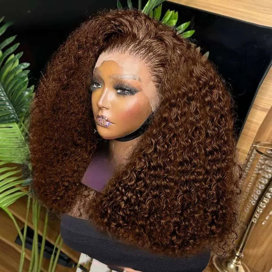 Brown Deep Wave 16 Inch Lace Front Bob Wig 130% Density Swiss Lace ...