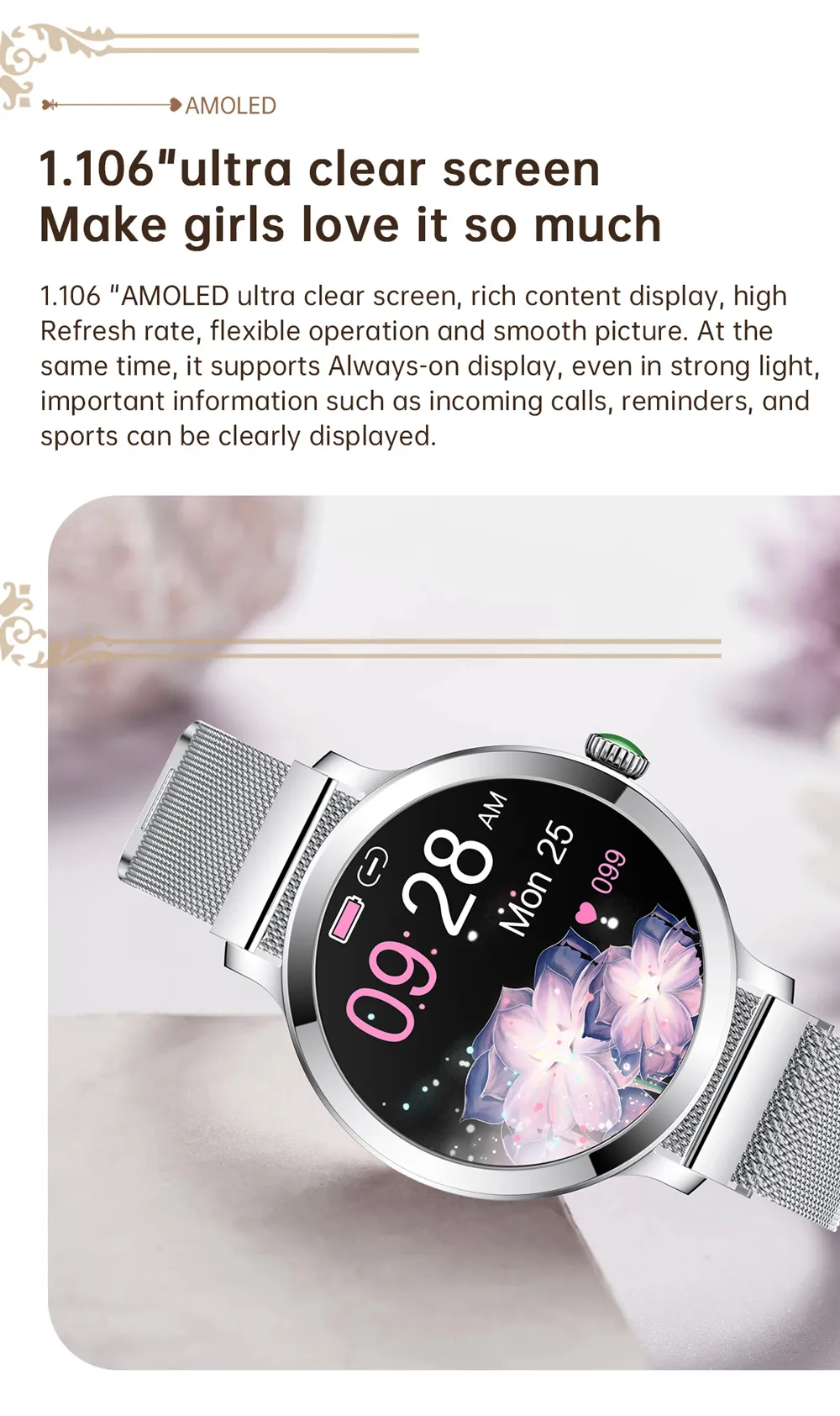 Female smart watch NX7 with high definition screen Bluetooth heart rate ...