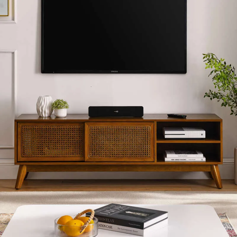59 Mid Century Modern TV Stand 65 Inch Entertainment Console With Solid ...